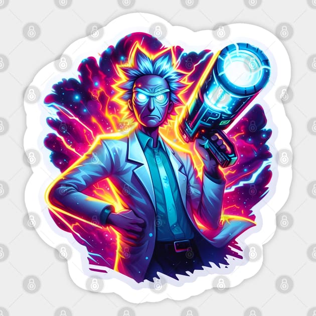Interdimensional Rick with Portal Gun - Interdimensional Rick - Sticker ...