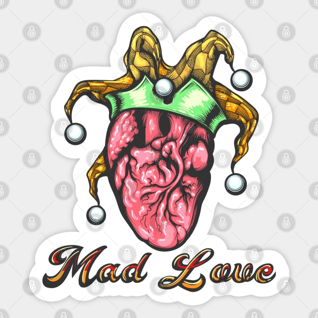 Tattoo of Human Heart with Jester Cap and Wording Mad Love Tattoo drawn ...