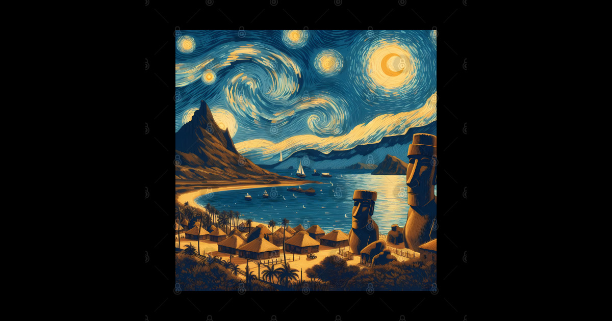Easter Island, Rapa, Nui, Chile, in the style of Vincent van Gogh's ...