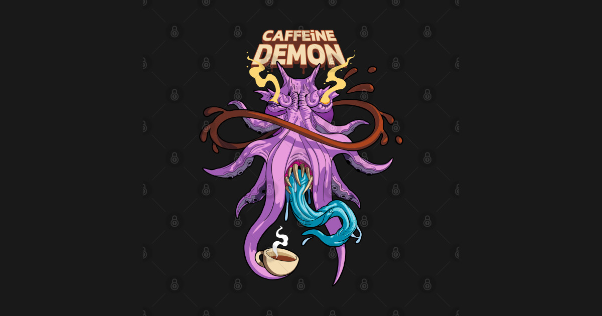 Caffeine Demon – Creepy Coffee Monster Squid Cartoon T-Shirt - Coffee ...