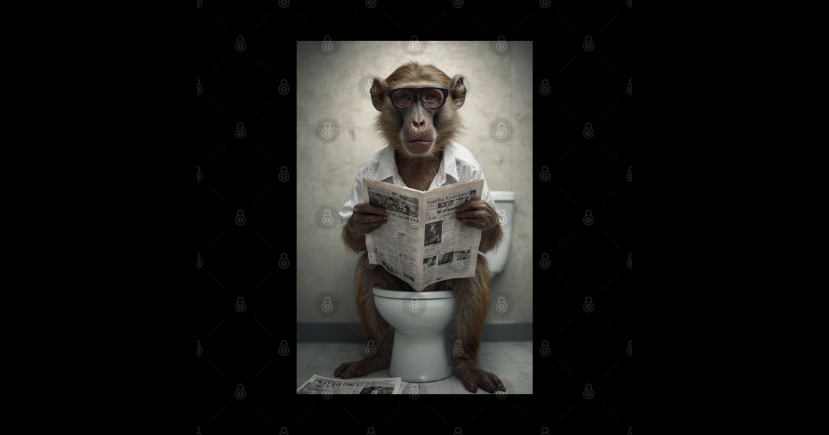 Intellectual Baboon Reading Newspaper on Toilet - Baboon - Sticker ...