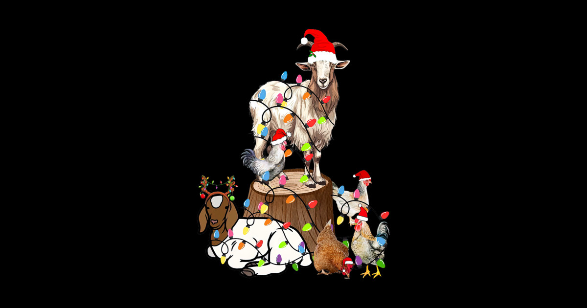 Goat Chicken Santa Hat Reindeer Christmas Lights Farm Animal - Goat ...