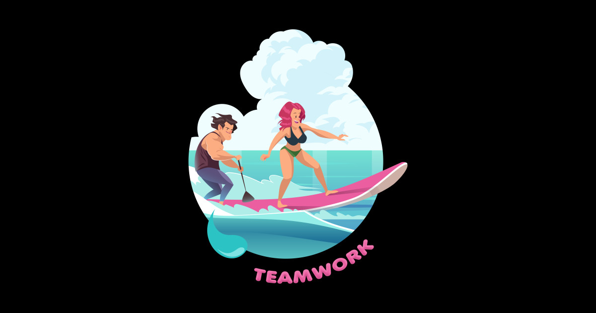 Surfer Couple Teamwork - Surfing - Sticker | TeePublic