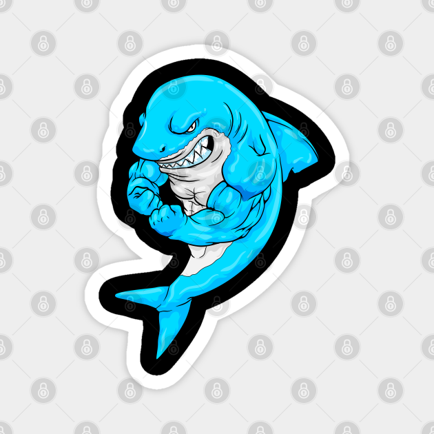Shark as Bodybuilder with big Muscles - Bodybuilding - Magnet | TeePublic