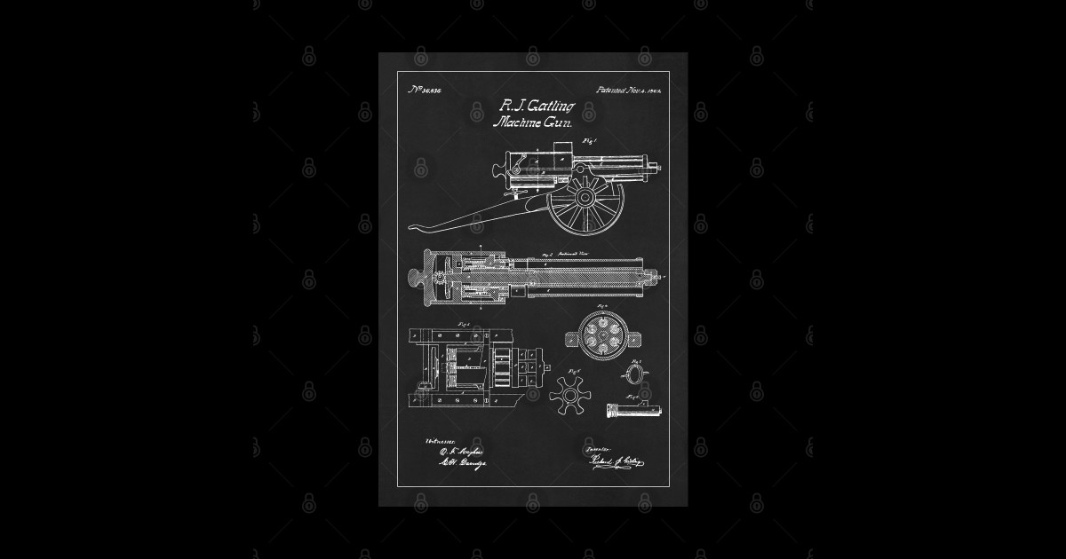 Gatling Gun Patent - 1862 Machine gun - P - Gatling Gun - Posters and ...