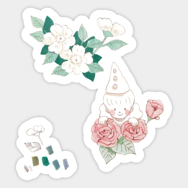 Pierrot With Flowers - Pierrot - Sticker | TeePublic