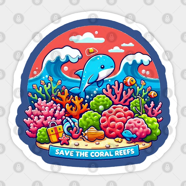 Save The Coral Reefs [Cute Whale] - Save The Coral Reefs - Sticker ...