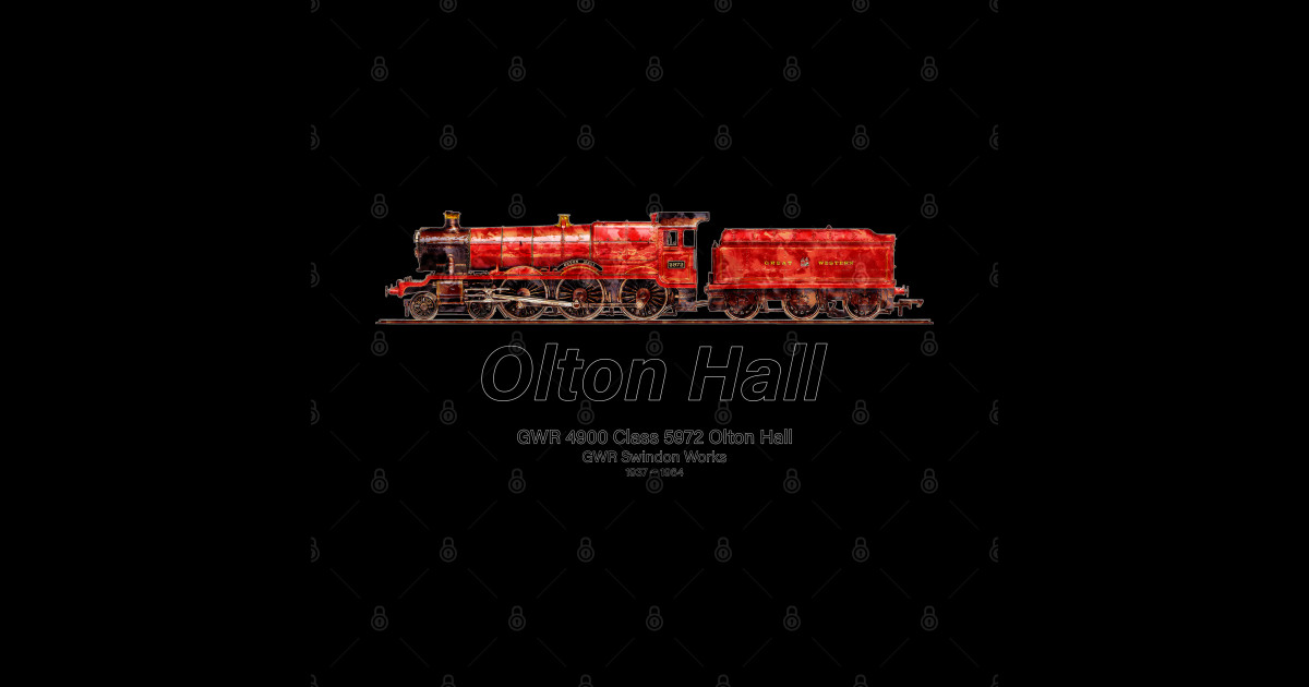 Olton Hall Locomotive. British vintage steam train GWR 4900 Class 5972 ...
