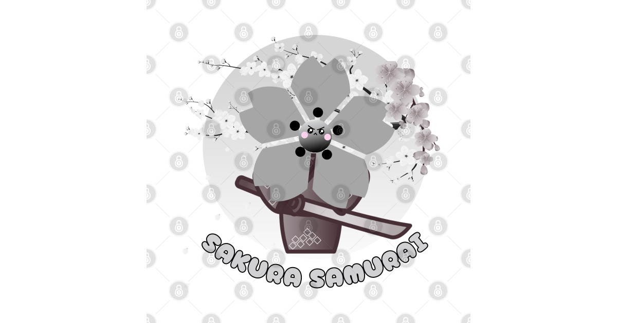 Kawaii sakura samurai grumpy cherry blossom - Sakura Samurai - T-Shirt ...