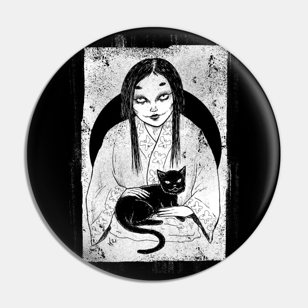 Kuroneko (White Print) - Inktober - Pin | TeePublic