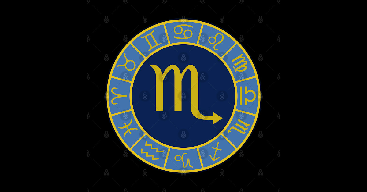Scorpio Zodiac Wheel Astro Symbols Gold+Blues - Scorpio - Posters and ...