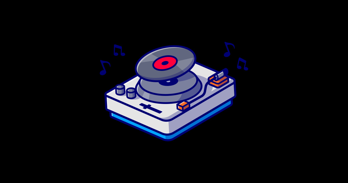 Turntable With Vinyl Cartoon - Turntable With Vinyl Cartoon - Sticker ...