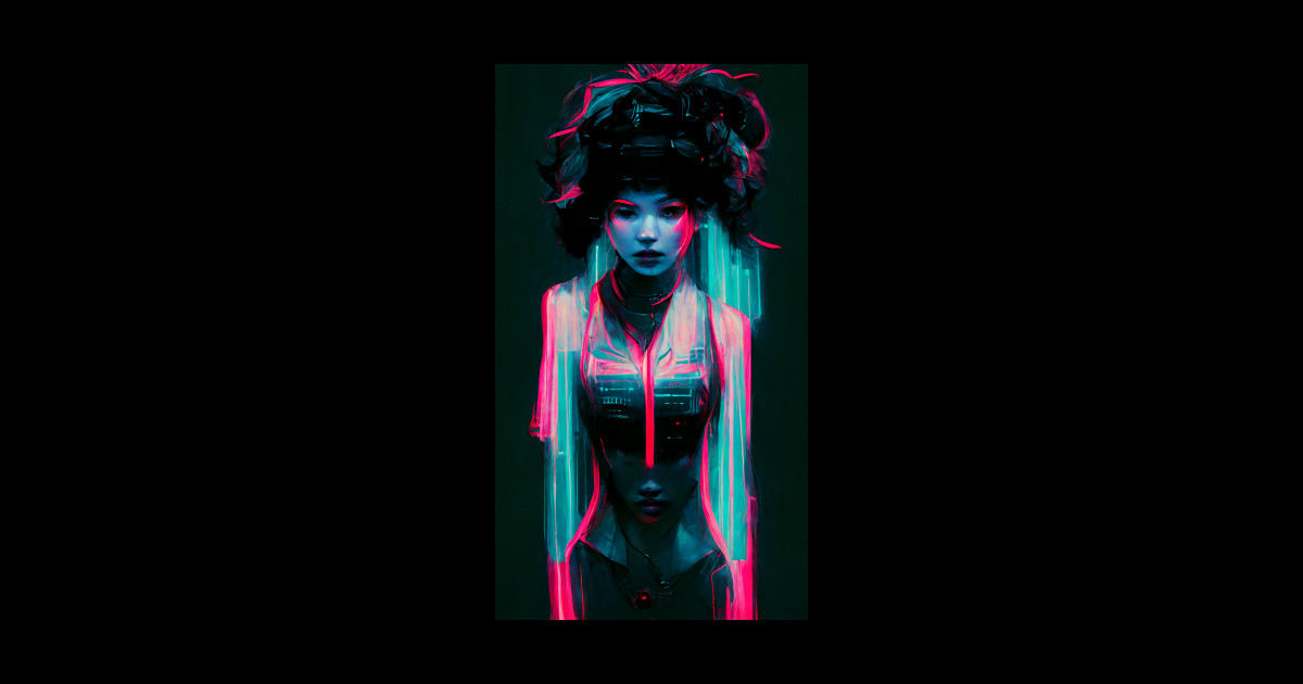 cyborg Neon pinup girl - Neon - Sticker | TeePublic
