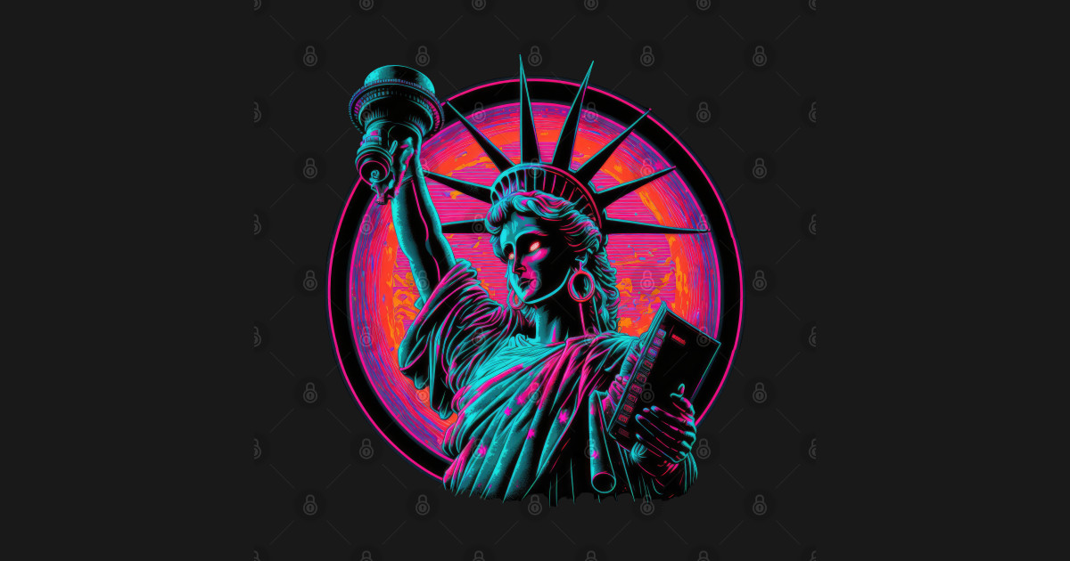 Synthwave 80s neon Statue of Liberty - Statue Of Liberty - T-Shirt ...