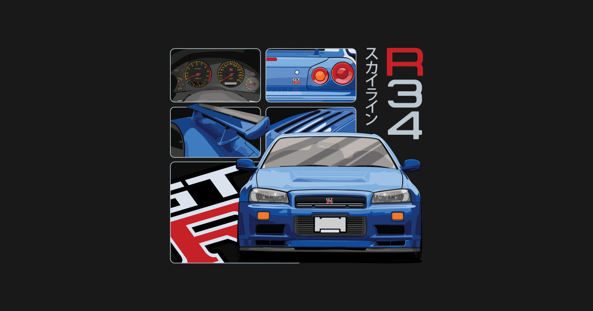 Nissan Skyline GTR R34 Drawing Vector - Skyline R34 - T-Shirt | TeePublic