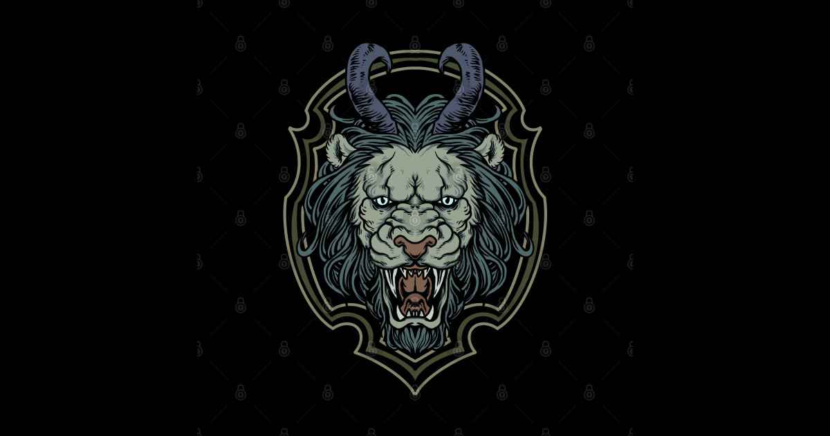demonic lion illustration - Illustrations - Sticker | TeePublic