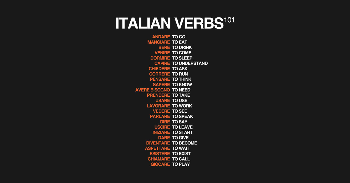 Italian Verbs 101 - Italian Language Cheatsheet - Italian - T-Shirt ...