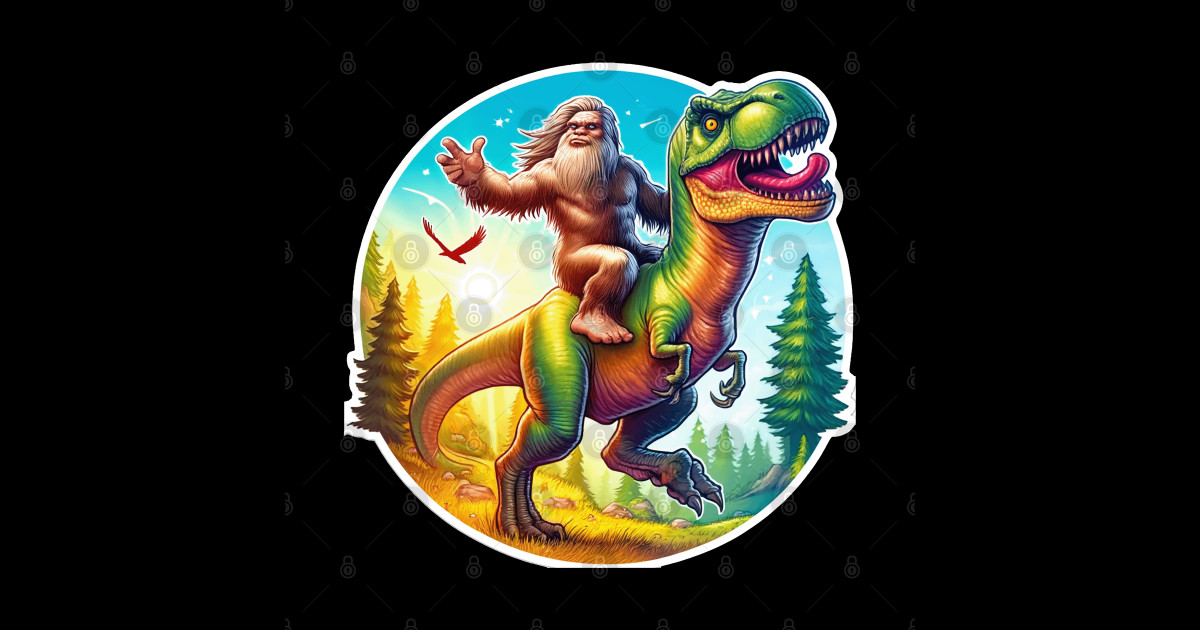 Sasquatch Riding a T-Rex Cryptozoologist Big Foot Dinosaur - Men ...
