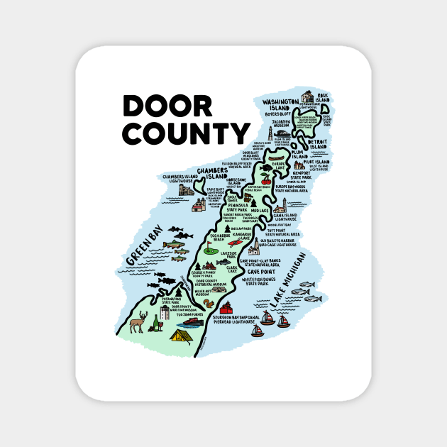 Door County Map - Door County - Magnet | TeePublic