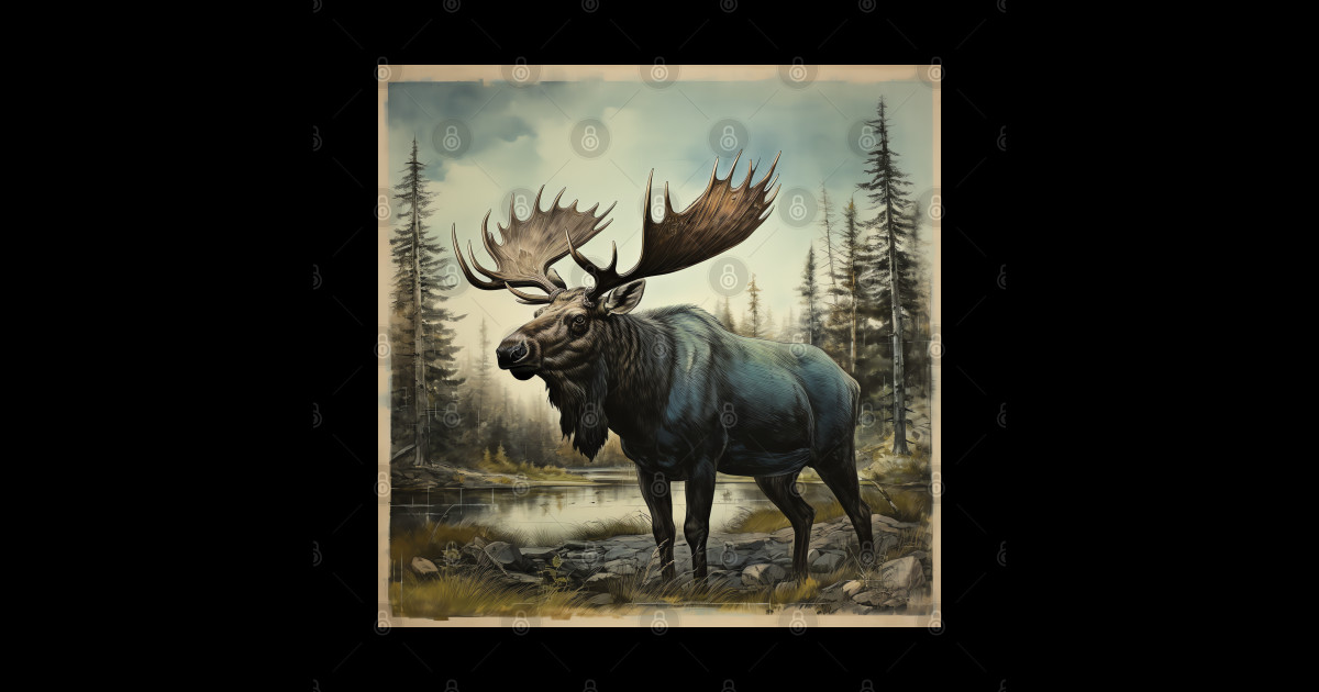 Vintage Retro Moose Illustration - Moose - Sticker | TeePublic