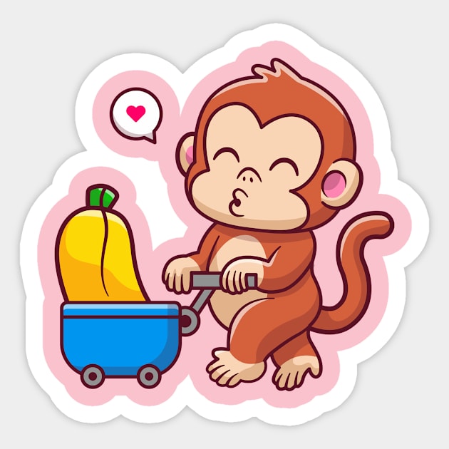 Cute Monkey Bring Banana With Trolley Cartoon - Cute Monkey Bring ...