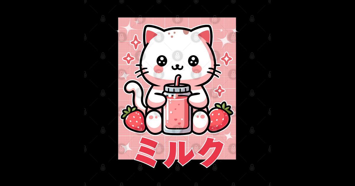 Kawaii cat Drinking Strawberry Milk - Strawberry Milk - Sticker | TeePublic