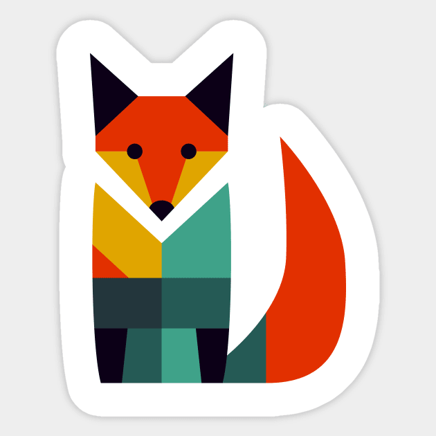 Mid Century Geo Fox - Fox - Sticker | TeePublic