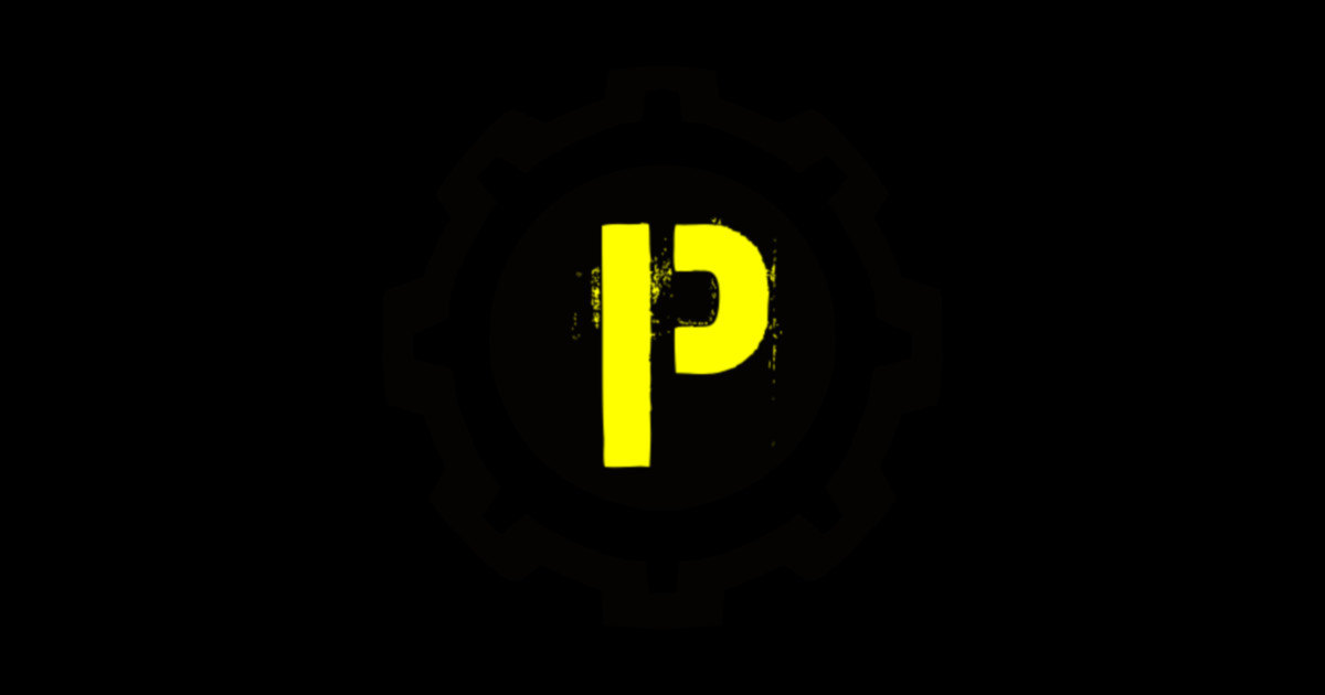 Yellow Letter P in a Black Industrial Cog - Trendy - Sticker | TeePublic