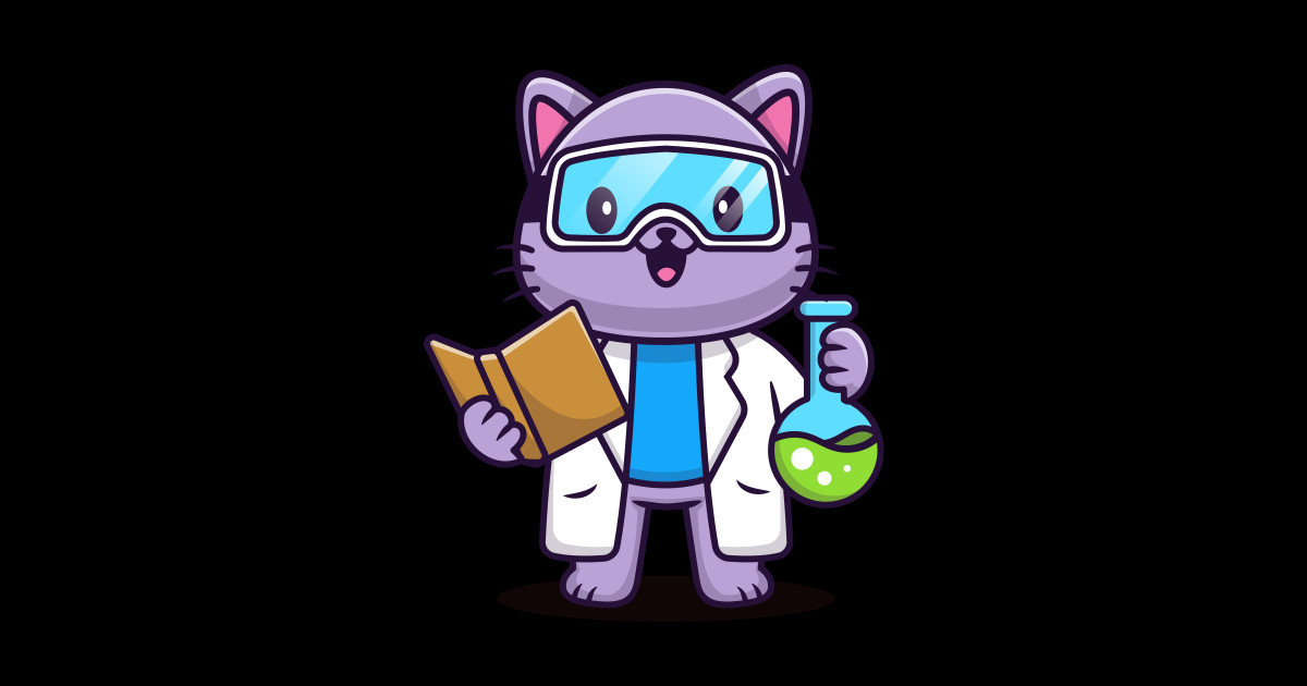 Cute Cat Scientist Cartoon - Cute Cat Scientist Cartoon - Sticker ...