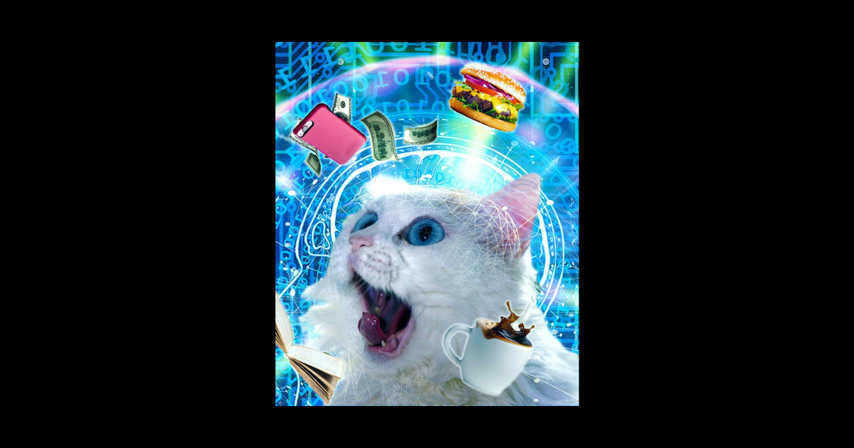 Trippy Dopamine Fasting Cat - Burger Coffee - Cat - Sticker | TeePublic