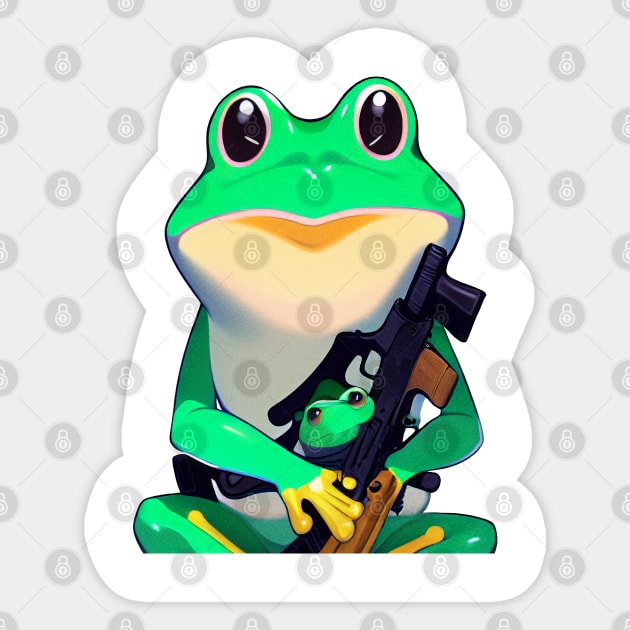 Cute Frog Holding a Gun - Frog - Sticker | TeePublic