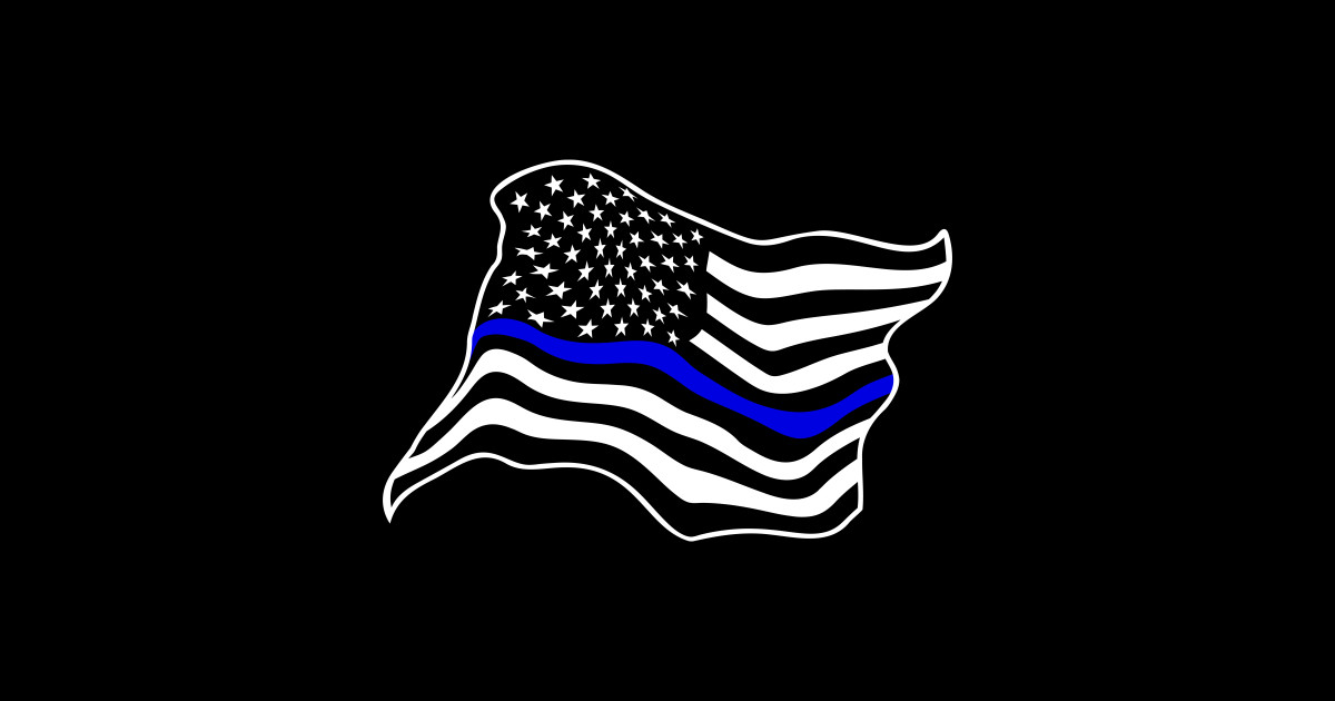 Waving USA Police Thin Blue Line Flag - Blue Line Flag - Sticker ...