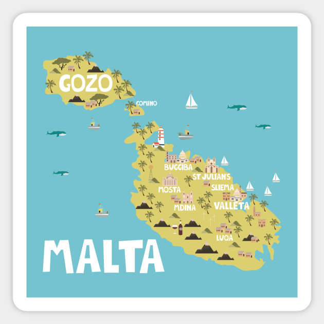 Malta Illustrated Map - Malta - Sticker | TeePublic