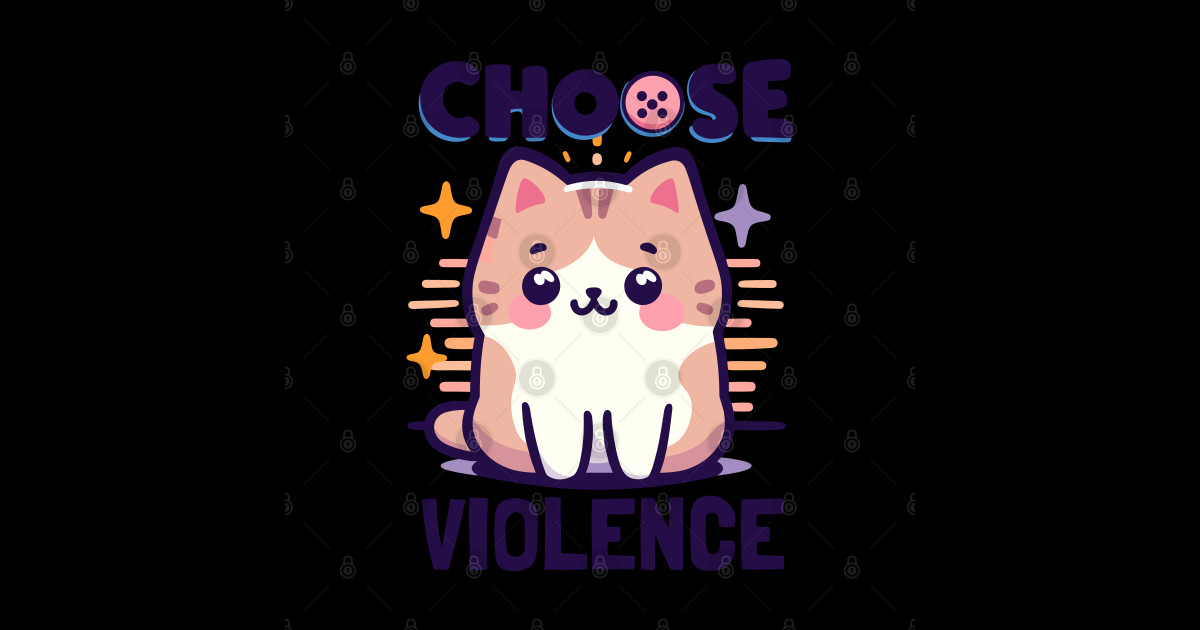 "I choose violence" Cute Cat - I Choose Violence - Sticker | TeePublic