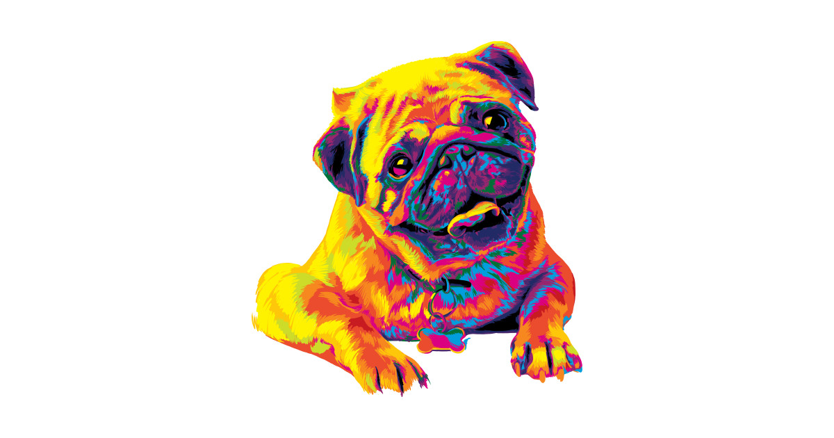 Rainbow Pug Smiling Painting - Pug - T-Shirt | TeePublic