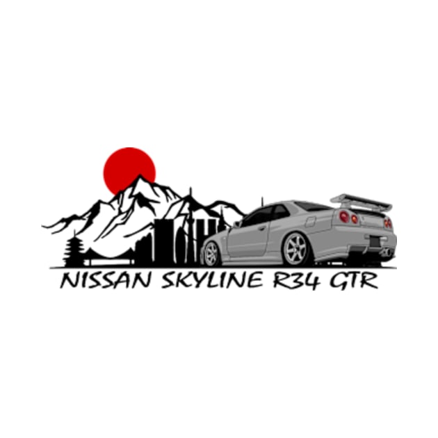 Nissan Skyline GTR R34, JDM Car - Nissan Skyline Gtr R34 - T-Shirt ...