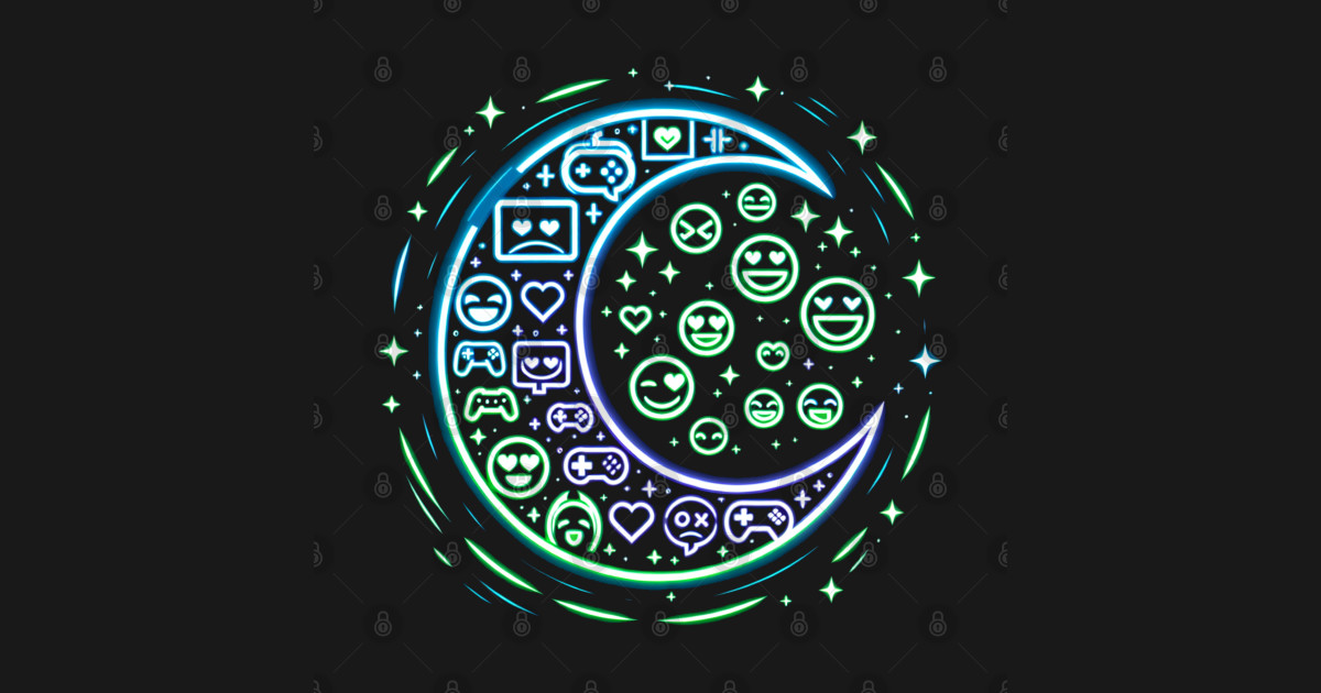 Neon Gamer Moon | Gaming Emoji Night Sky Design | Retro Gaming - Gaming ...