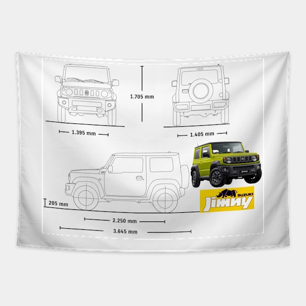Suzuki Jimny Blueprint - Suzuki Jimny - Tapestry | TeePublic