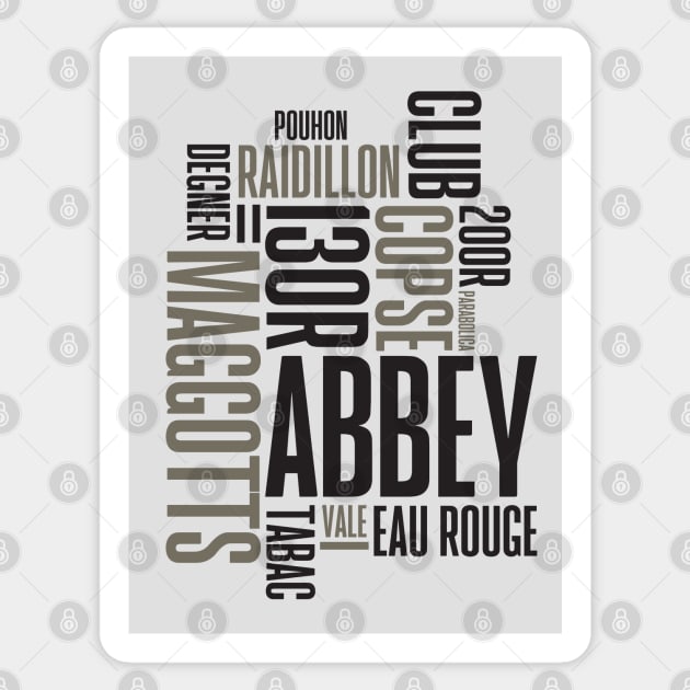 Iconic F1 Corners - Formula 1 - Sticker | TeePublic