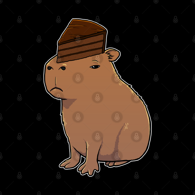 Capybara with Chocolate Cake on its head - Capybara - Pin | TeePublic