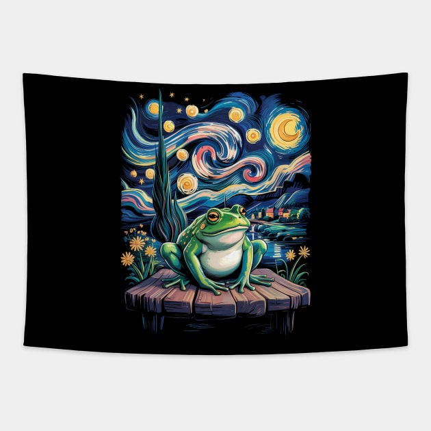 Starry Night Frog Funny Meme - Frog Meme - Tapestry | TeePublic
