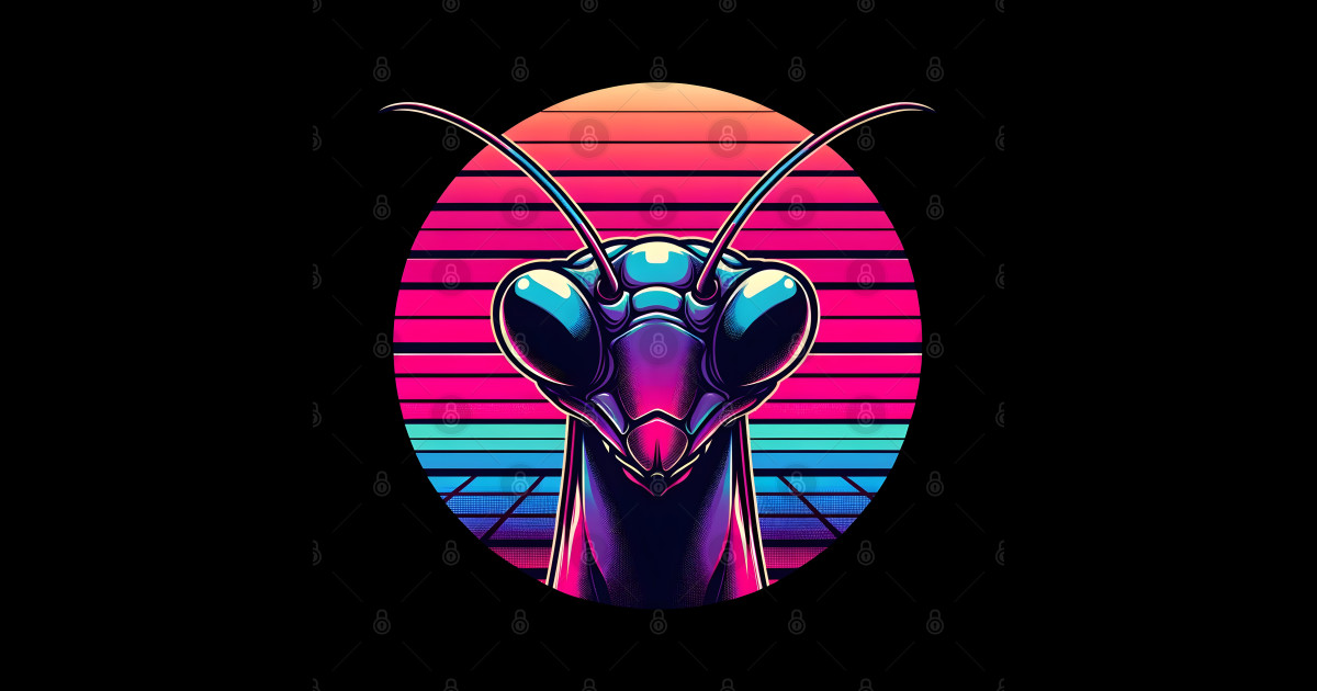 Cyber Mantis - Neon Praying Mantis - Vaporwave Mantis - Sticker | TeePublic