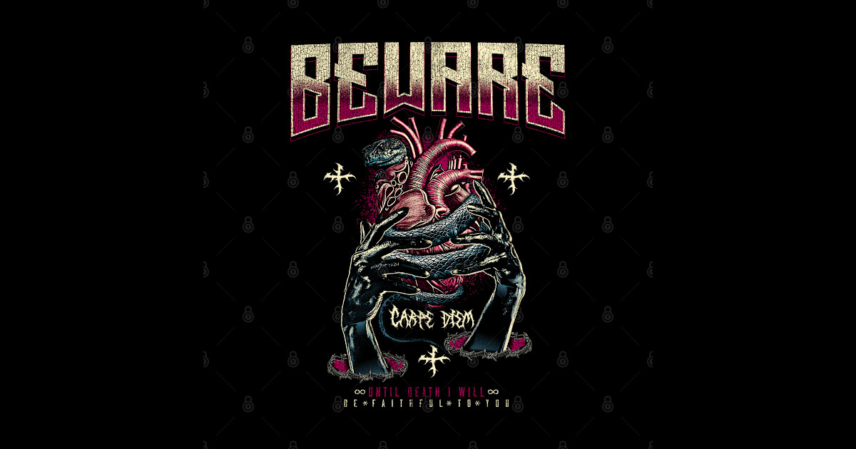BEWARE - Heart - Sticker | TeePublic