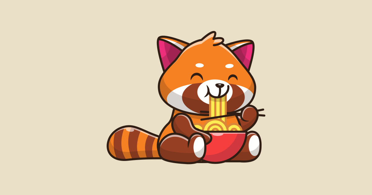 Cute Red Panda Eating Noodle Cartoon - Red Panda - T-Shirt | TeePublic