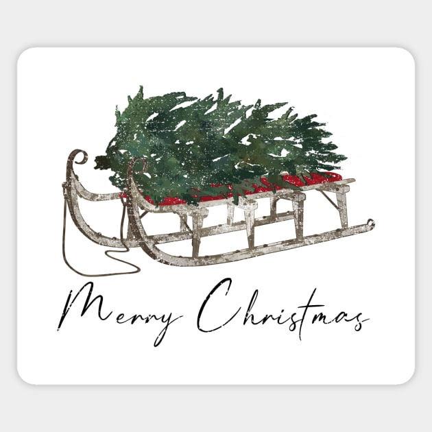 Vintage Sleigh Christmas Tree - Sleigh - Sticker | TeePublic