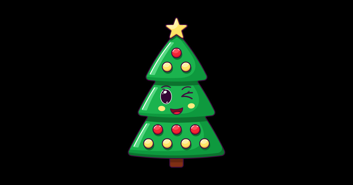 Cartoon Kawaii Christmas Tree with Winking Face - Christmas Tree Funny ...