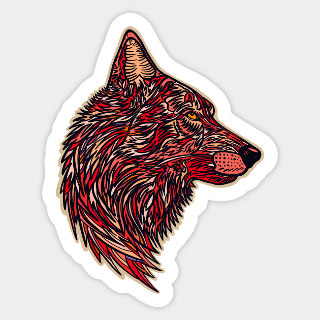 Wolf side profile design #4 - red version - Wolf - Sticker | TeePublic