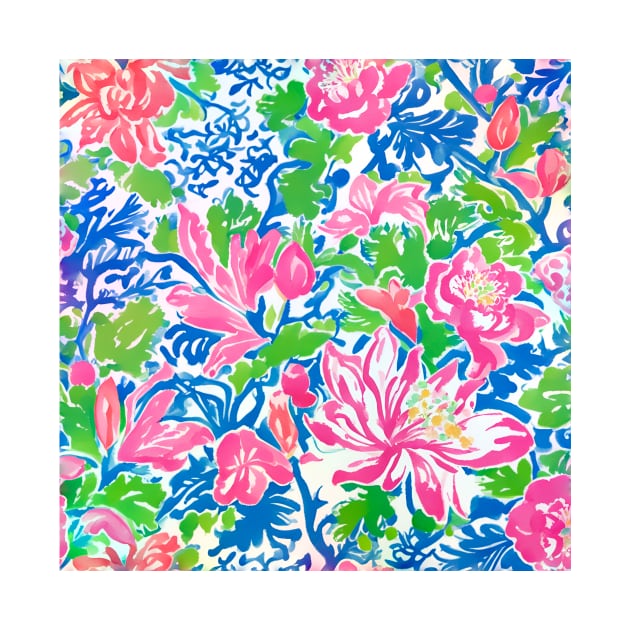 Preppy tiger lilies, peonies and leaves - Preppy Colors - Pin | TeePublic