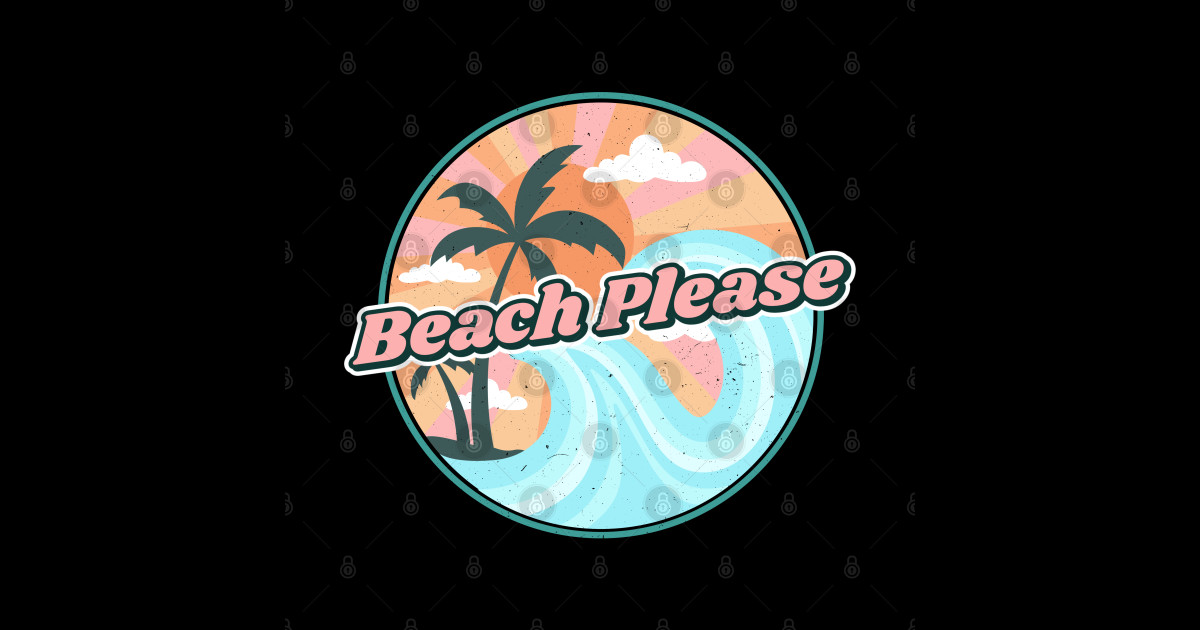 Beach Please Vintage Wave Palm Tree Sunset - Beach Please - Sticker ...