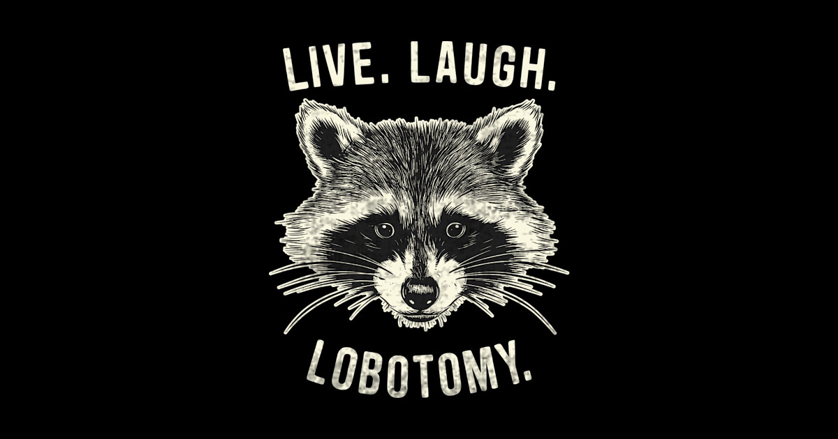 Live Laugh Lobotomy Funny Raccoon Meme - Live Laugh Lobotomy - Sticker ...